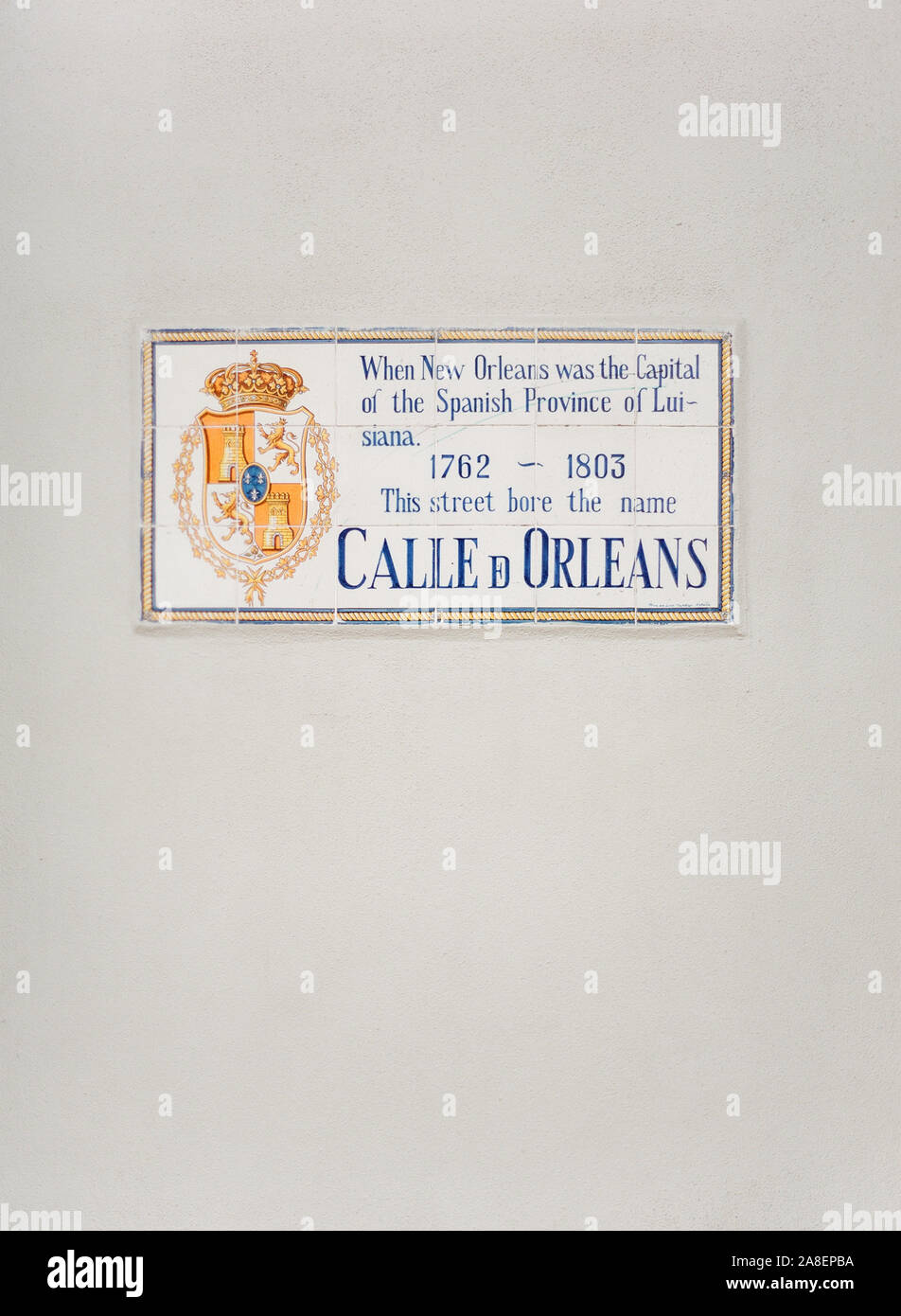 An old tile street sign for Calle d'Orleans in the French Quarter, New ...