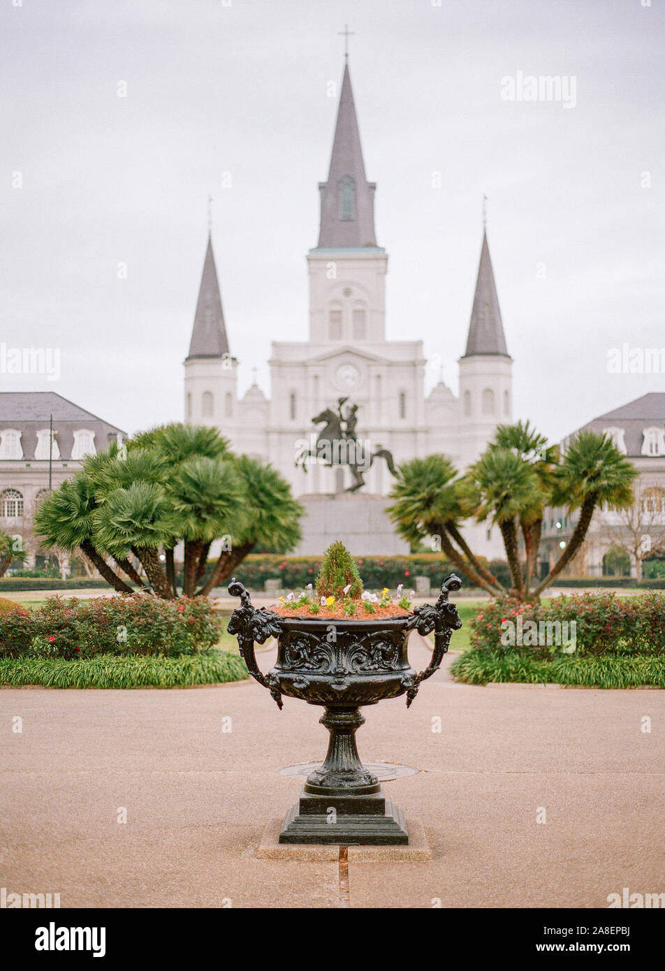 Pathways through Jackson Square park in front of St. Louis Church in ...
