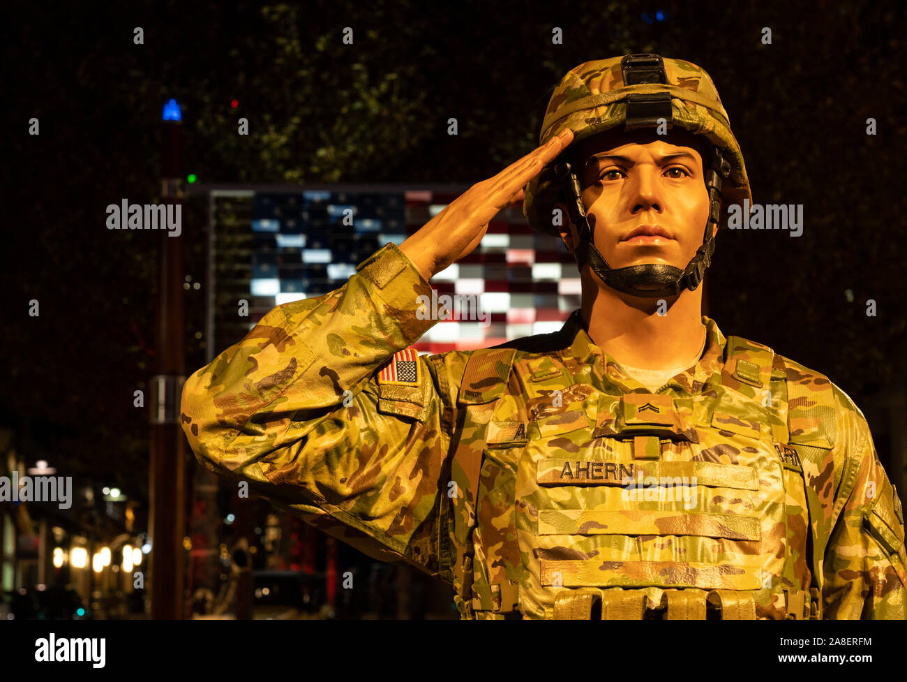 National Harbor, MD - 6 November 2019: Statue of military infantryman ...