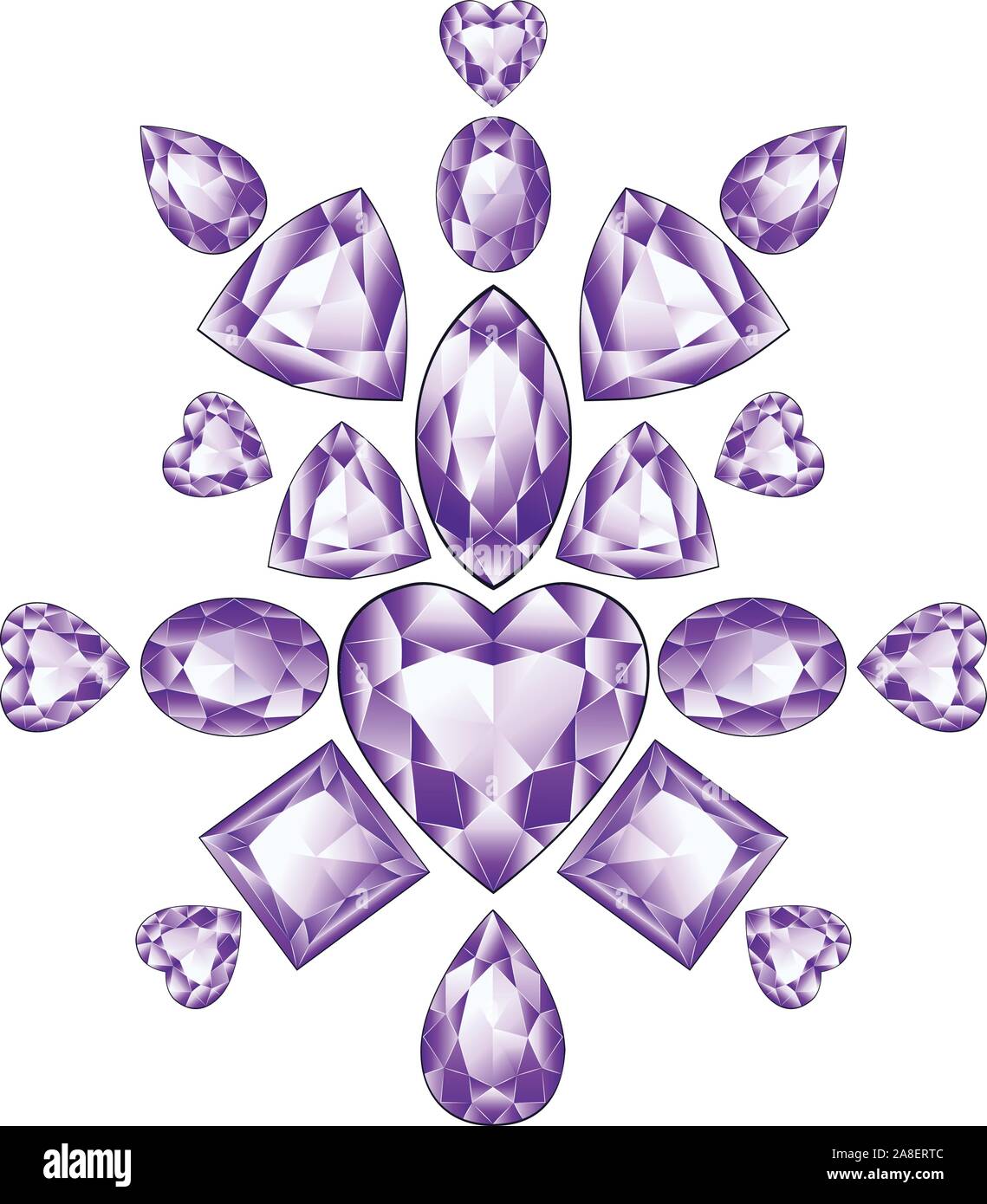 Precious violet gemstones, purple amethyst jewel stones on white ...