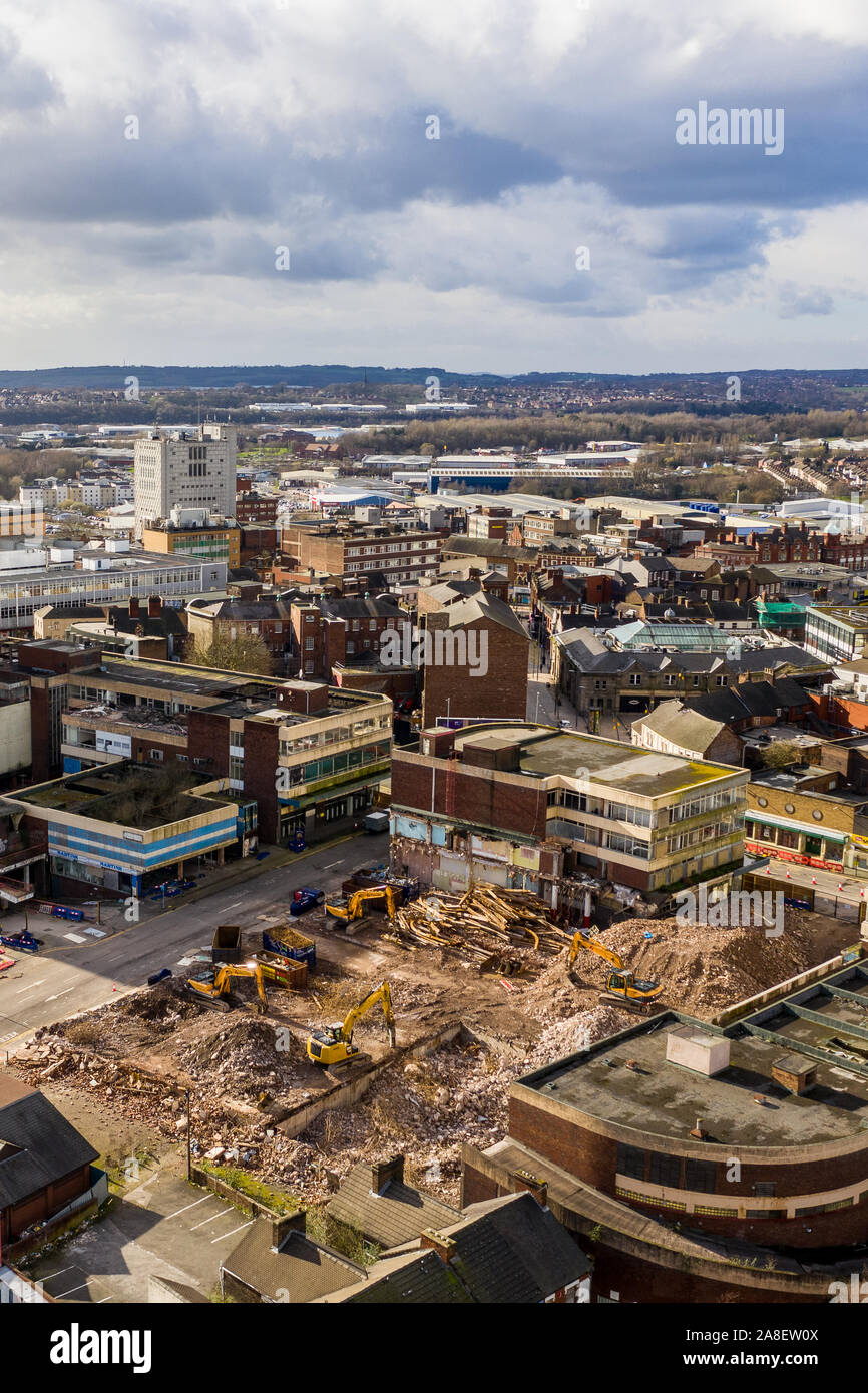 Aerial view high rise tower blocks, flats in the city of Stoke to ...