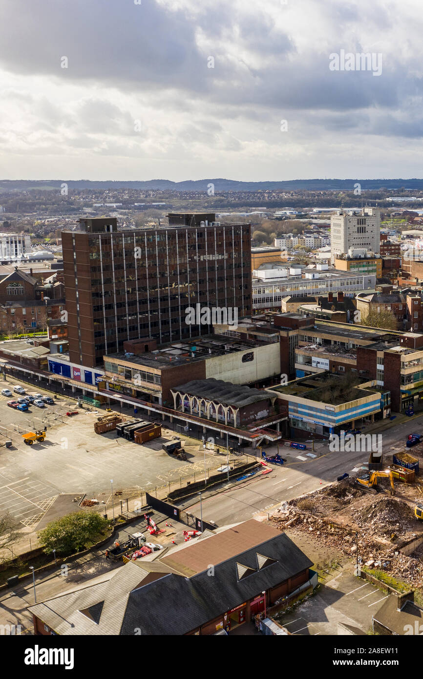 Aerial view high rise tower blocks, flats in the city of Stoke to ...