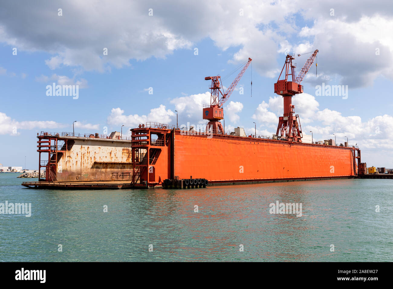 Floating dock and cranes in Frederikshavn Harbour, Denmark Stock Photo ...