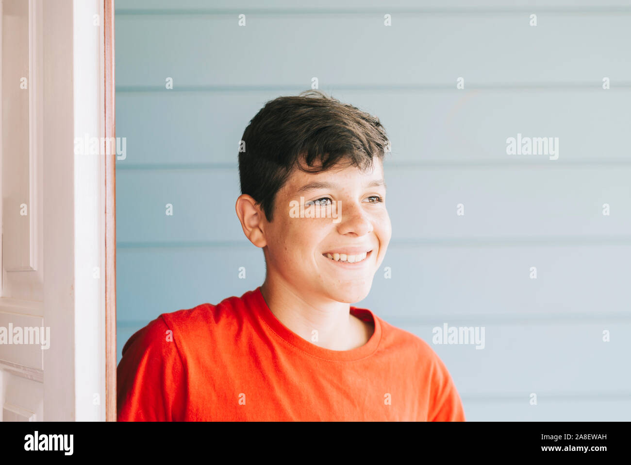 Portrait of Boy Looking Away From Camera Stock Photo - Alamy
