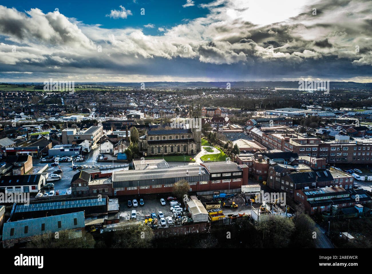 Beautiful aerial views of St James Church located in Longton Stoke on ...