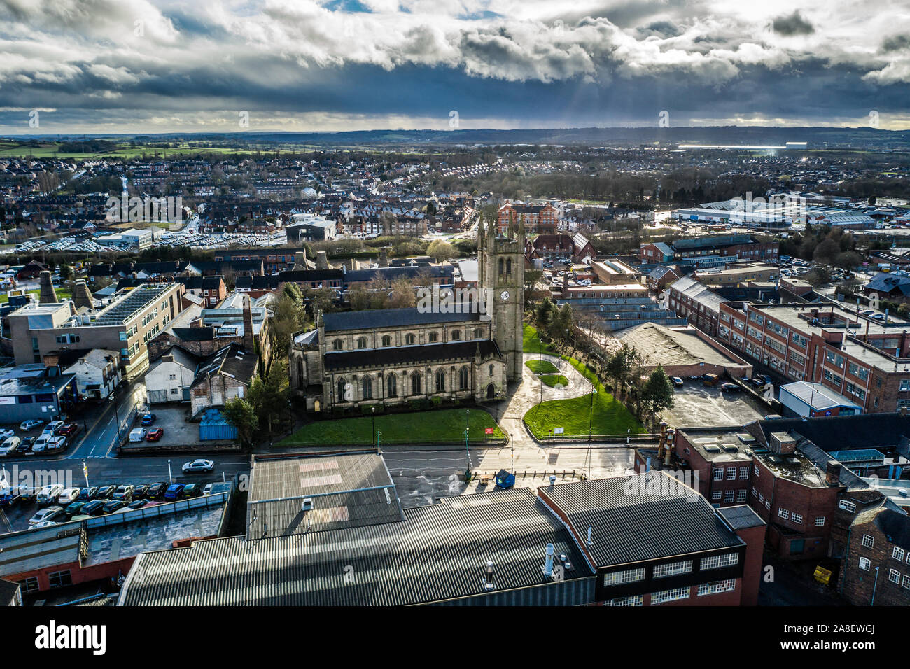 Beautiful aerial views of St James Church located in Longton Stoke on ...