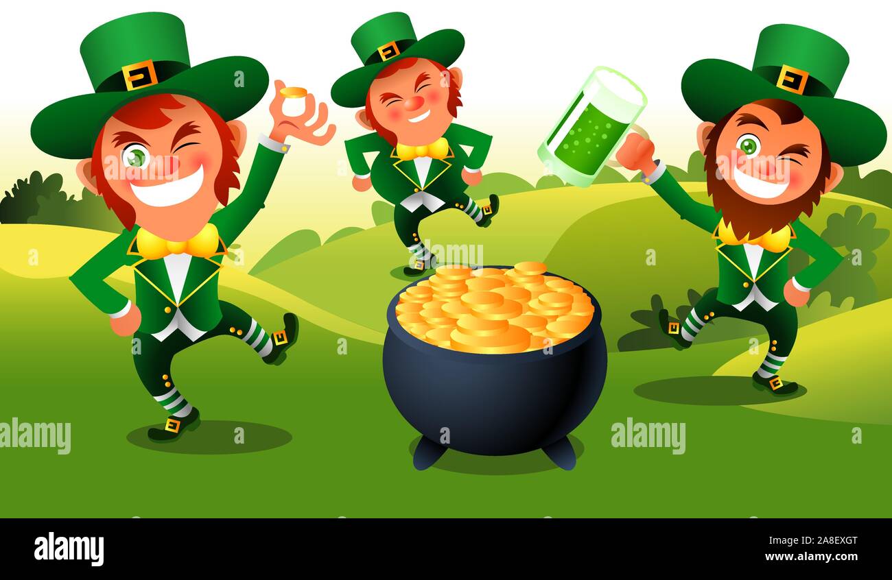 Saint patrick´s Day cartoon elves dance vector cartoon illustration ...