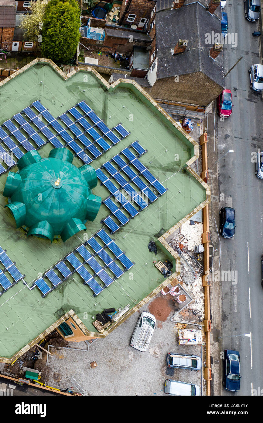 Aerial view, landscape of Gilani Noor Mosque in Longton, Stoke on Trent ...