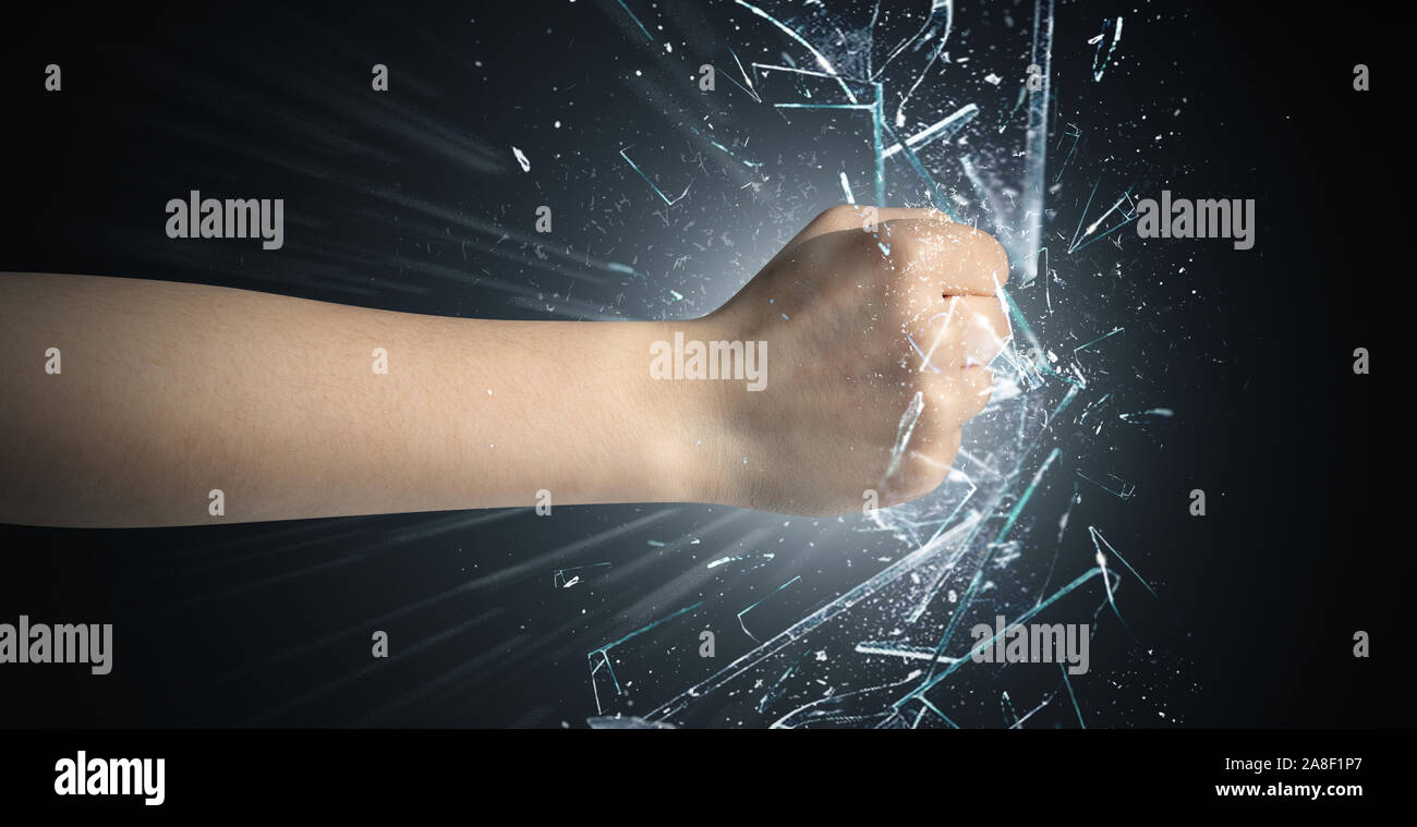 Big hand hits intense and breaks glasses Stock Photo - Alamy