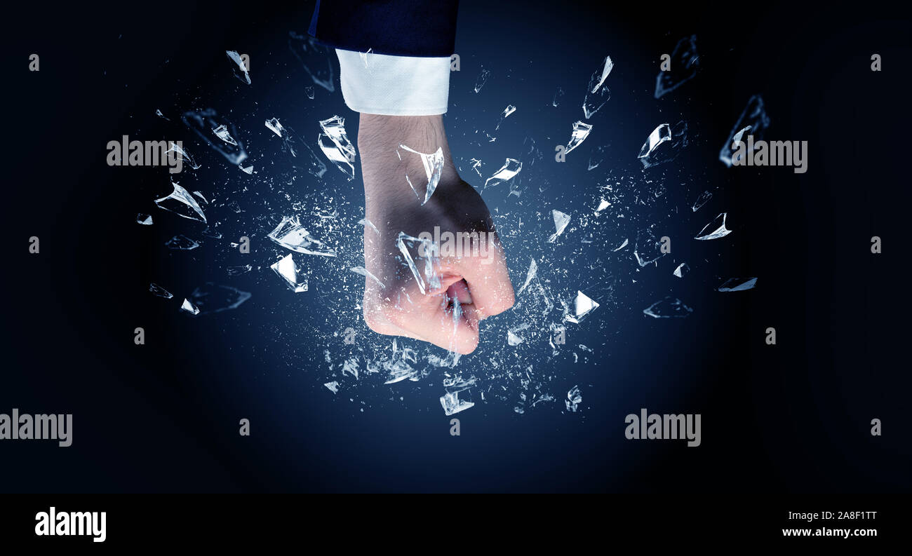 Big hand hits intense and breaks glasses Stock Photo - Alamy