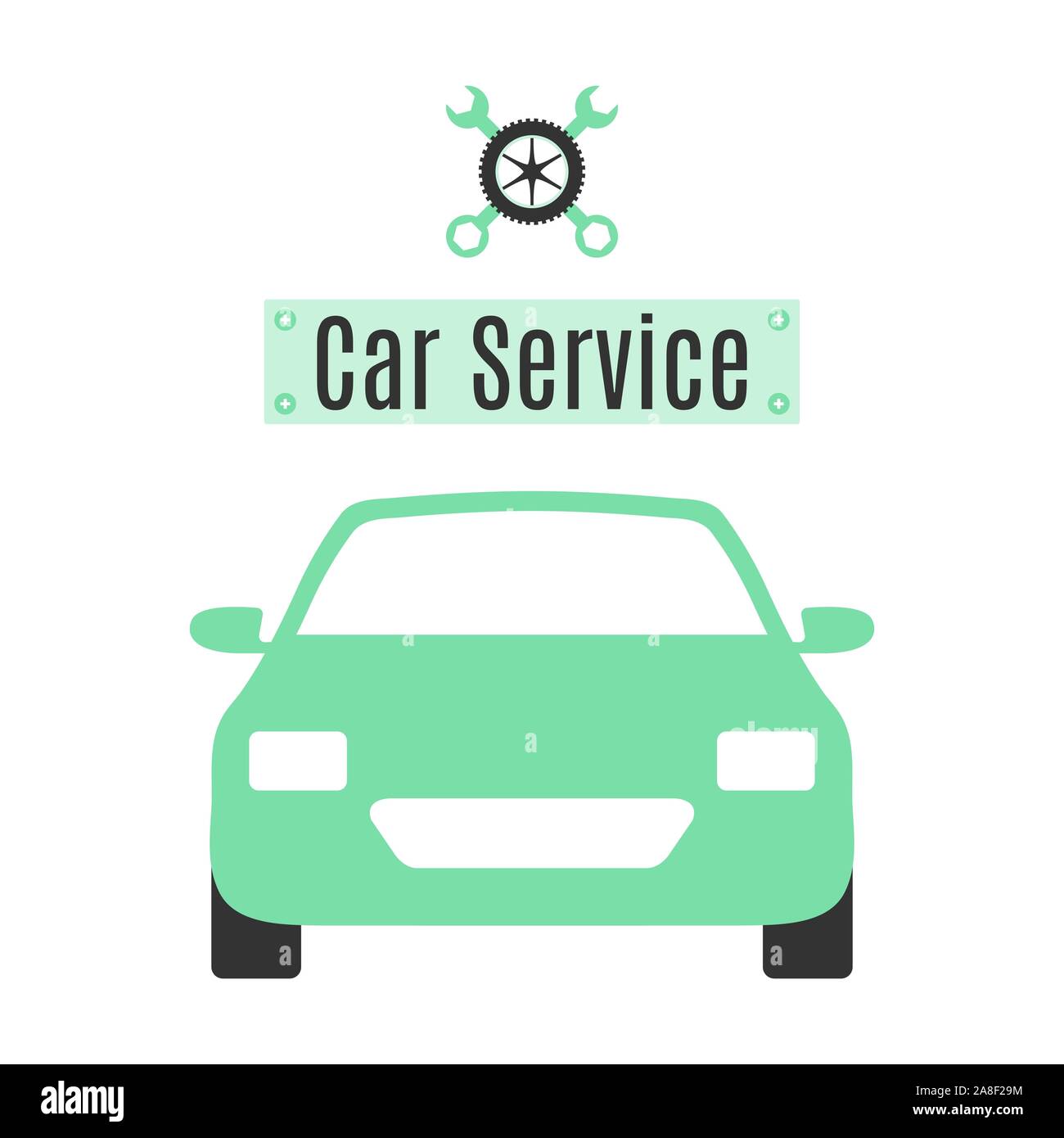 Car service vector illustration concept. Car, wheel, repair tools, sign ...