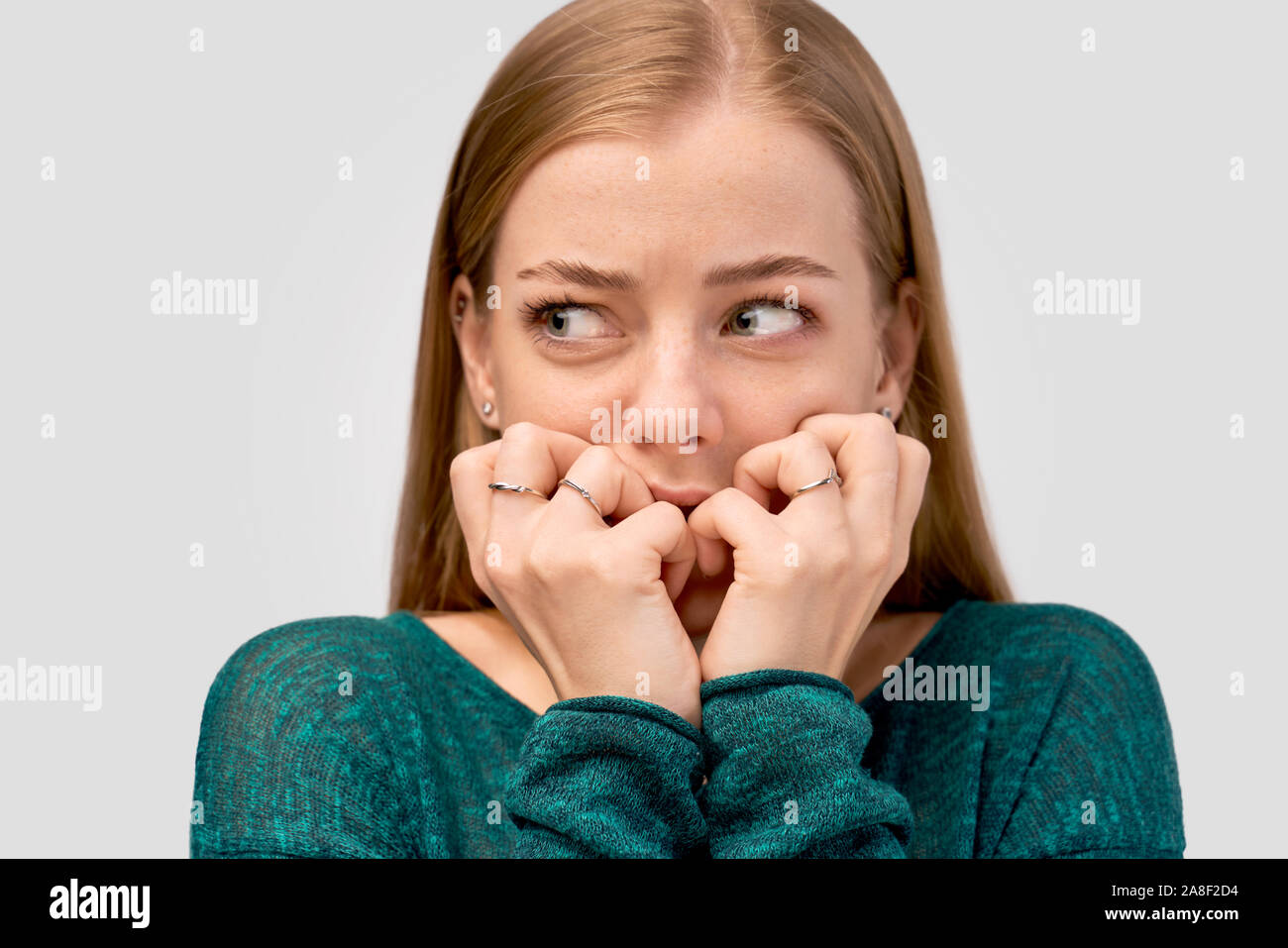 girl with ginger hair green eyes wearing sweater Stock Photo - Alamy