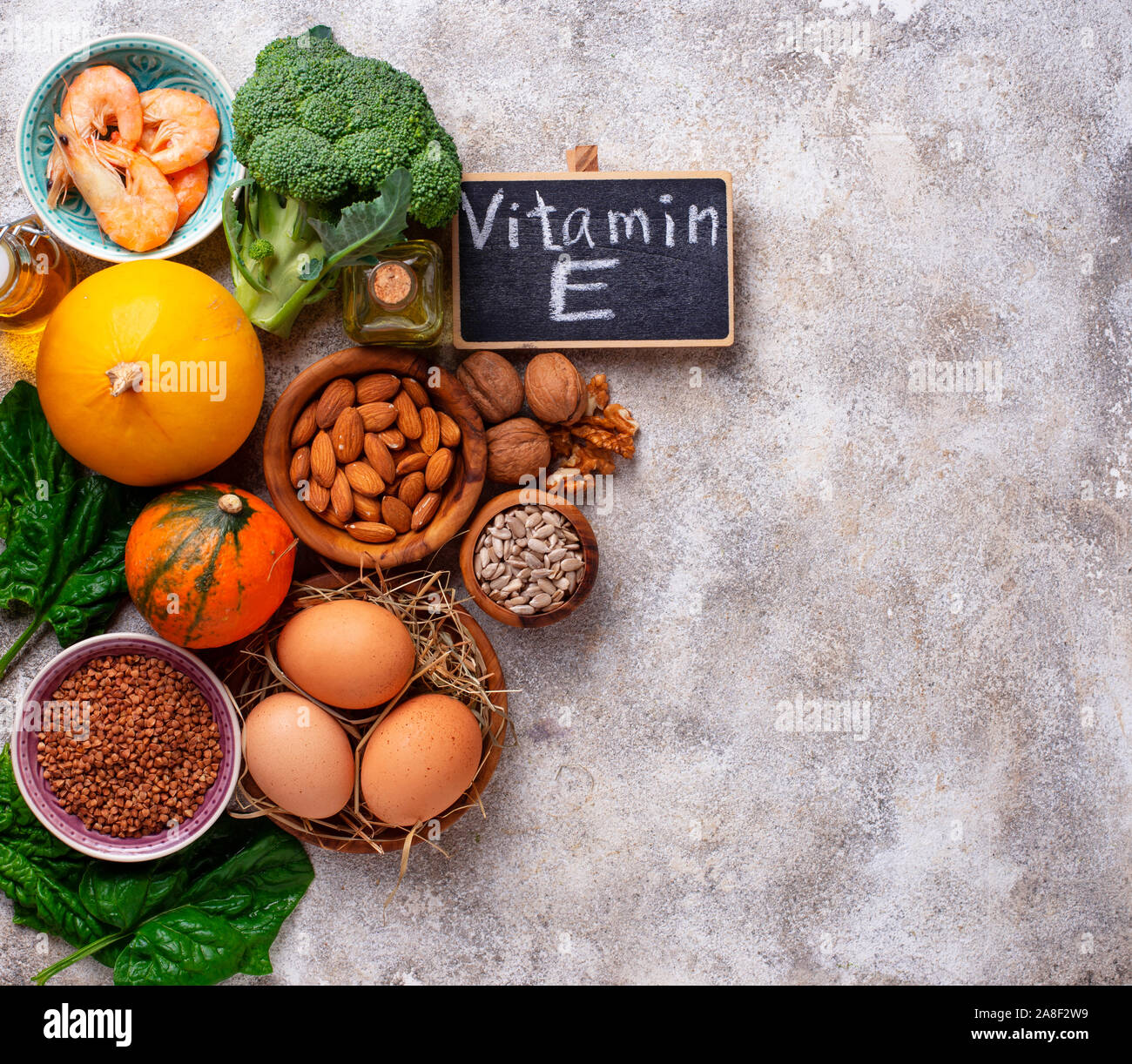 Assortment food sources of vitamin E Stock Photo - Alamy
