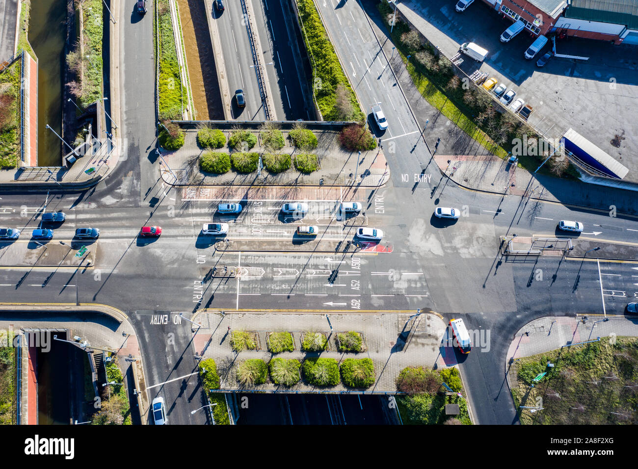 Aerial view of the A50 motorway intersection in Stoke on Trent in ...