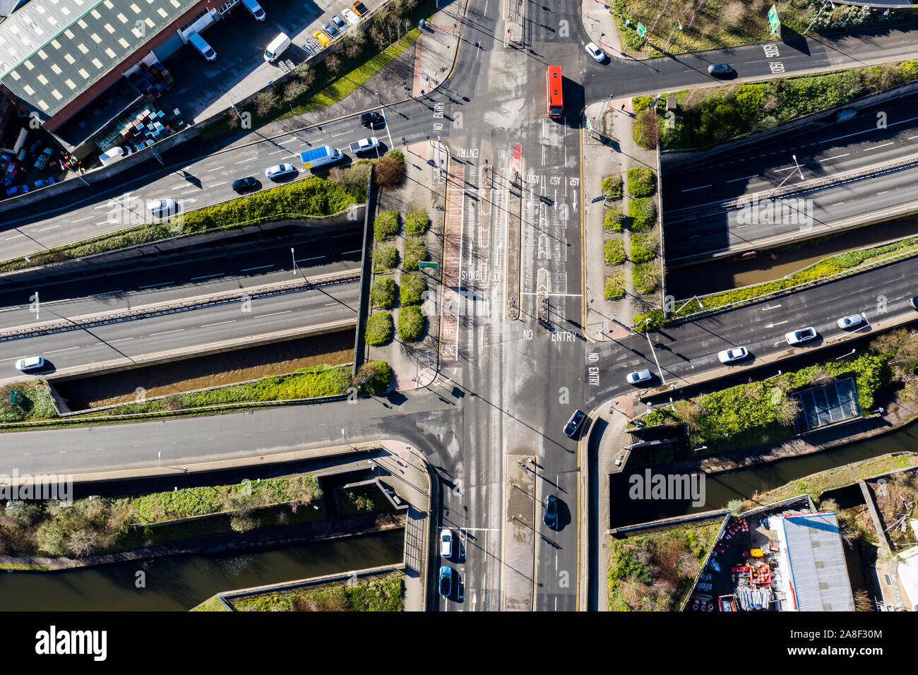 Aerial view of the A50 motorway intersection in Stoke on Trent in ...