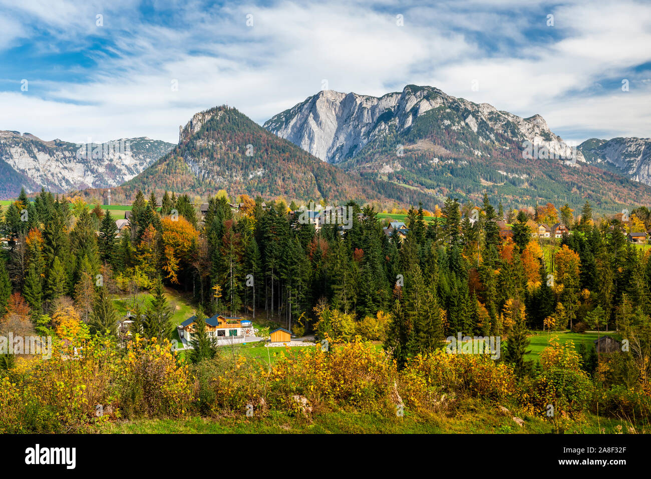 Fall foliage color in the mountains near Bad Aussee, Austria, Europe ...