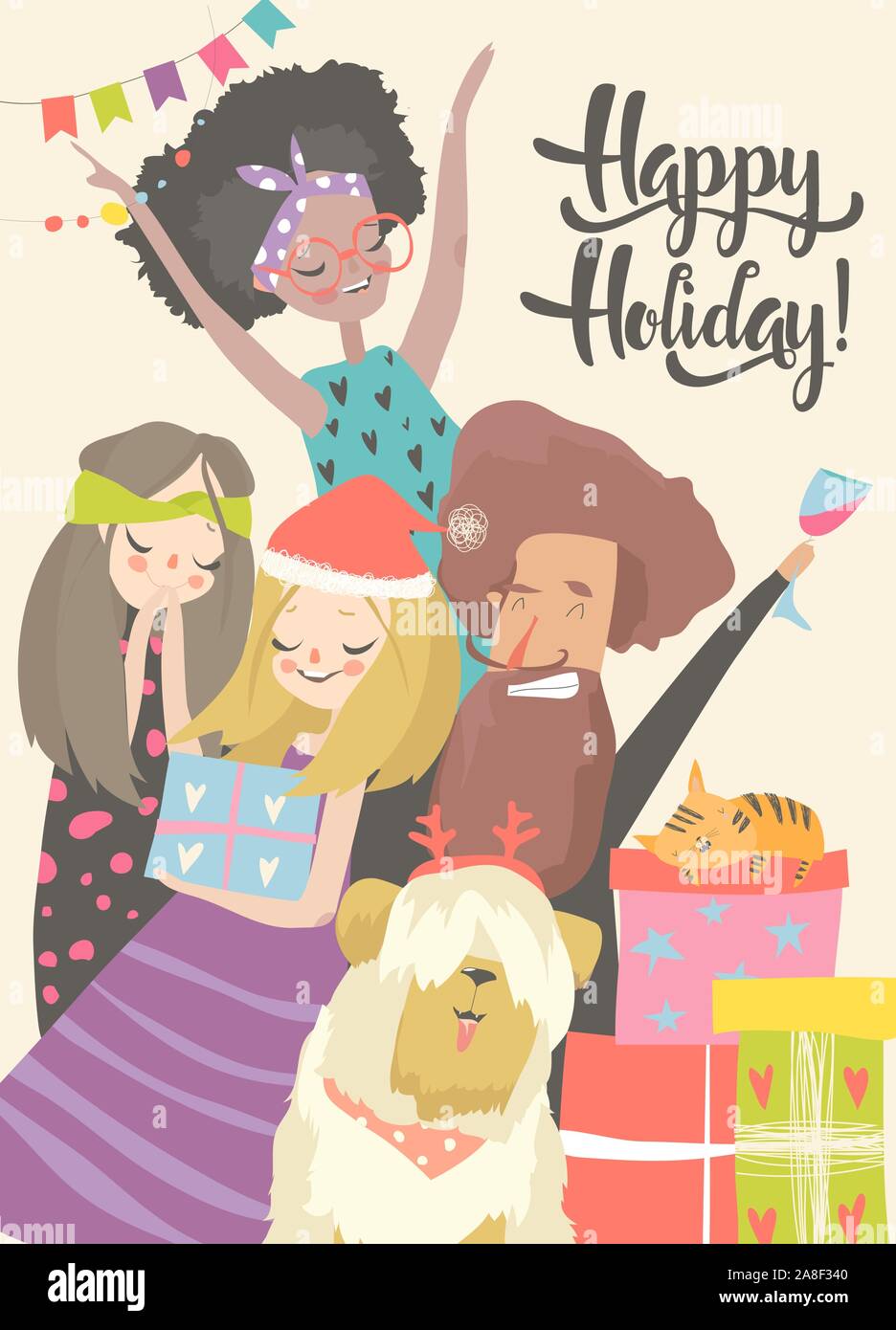 Happy people celebrate an important event. Joyful emotions Stock Vector ...