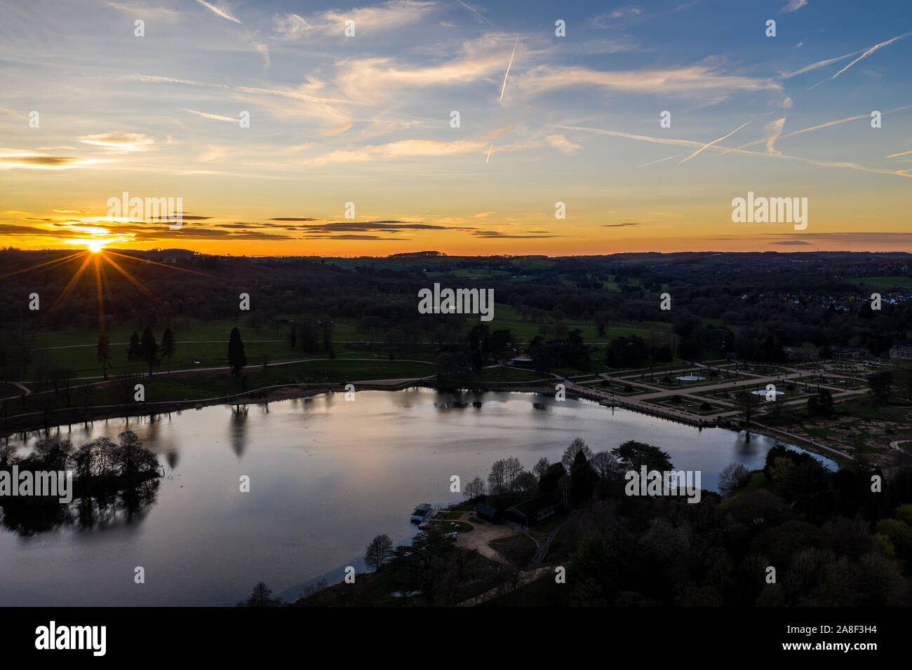 Beautiful Aerial view of the Trentham Gardens Estate and lake, in ...