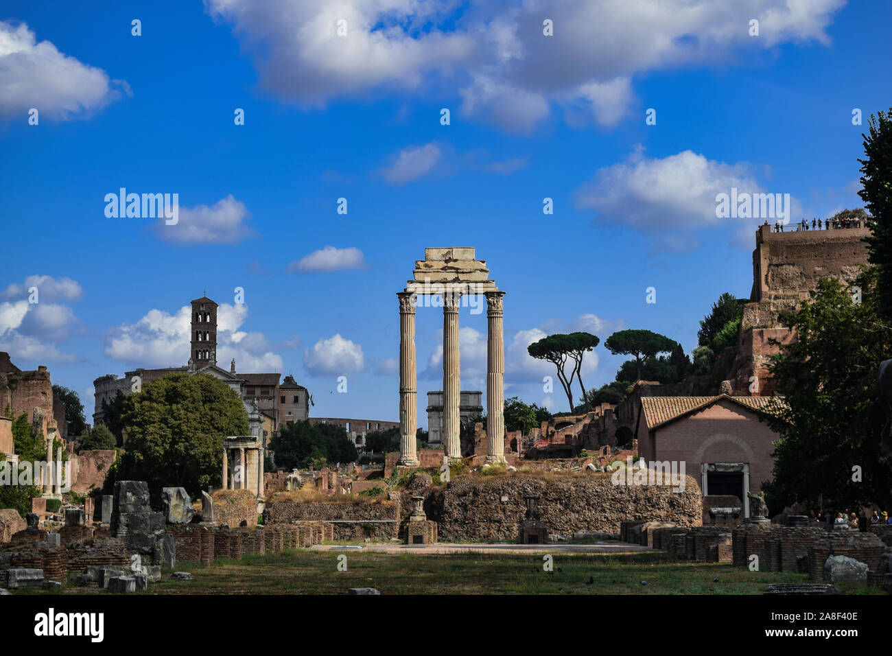 Rome/Italy; September 9 2017: Roman forum columns, with blue sky and ...