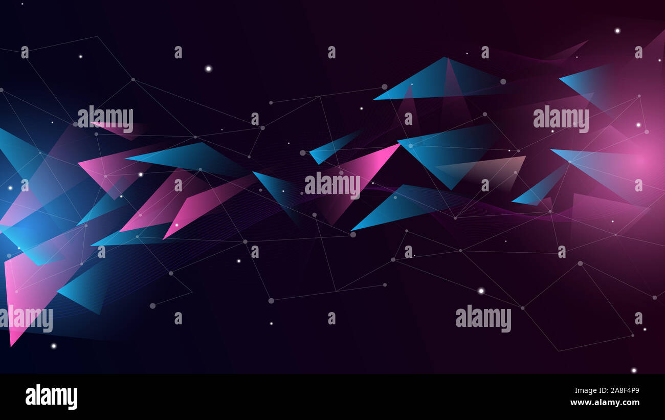 Abstract Polygonal Space Low Poly Dark Background With Connecting Dots