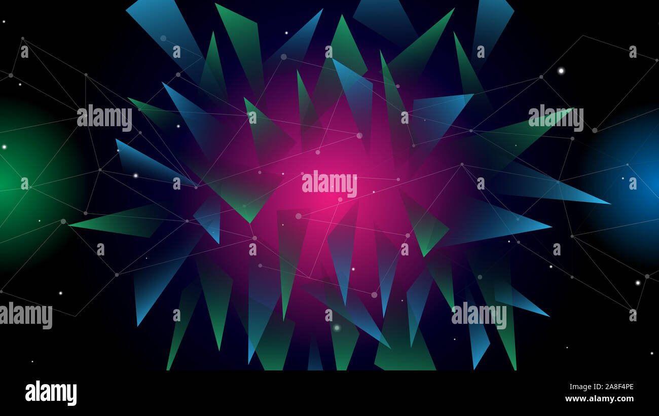 Abstract polygonal space low poly dark background with connecting dots, lines and geometirc ...