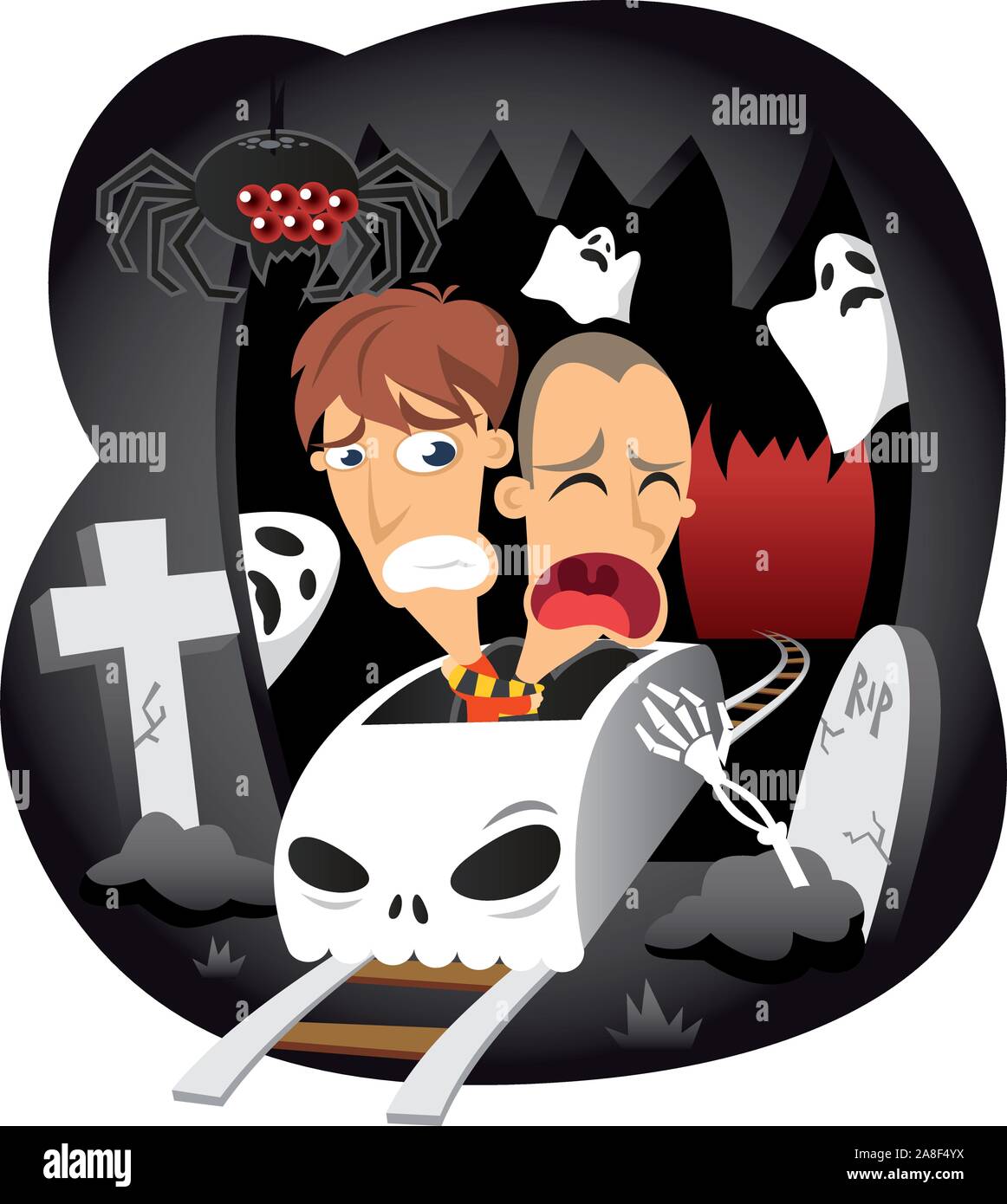 Scary Horror Ride at Amusement Park cartoon illustration Stock Vector ...