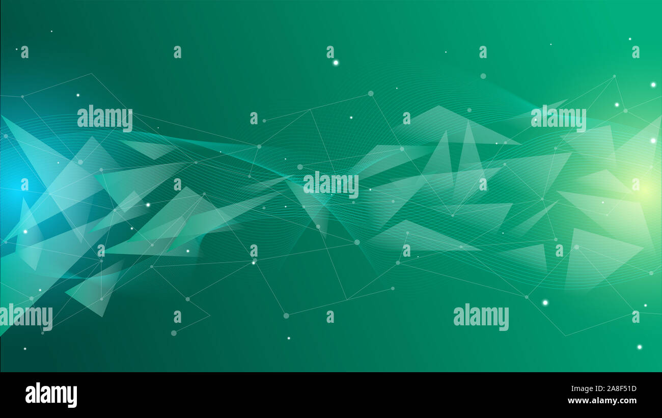 Abstract polygonal space low poly green background with connecting dots, lines and geometirc ...