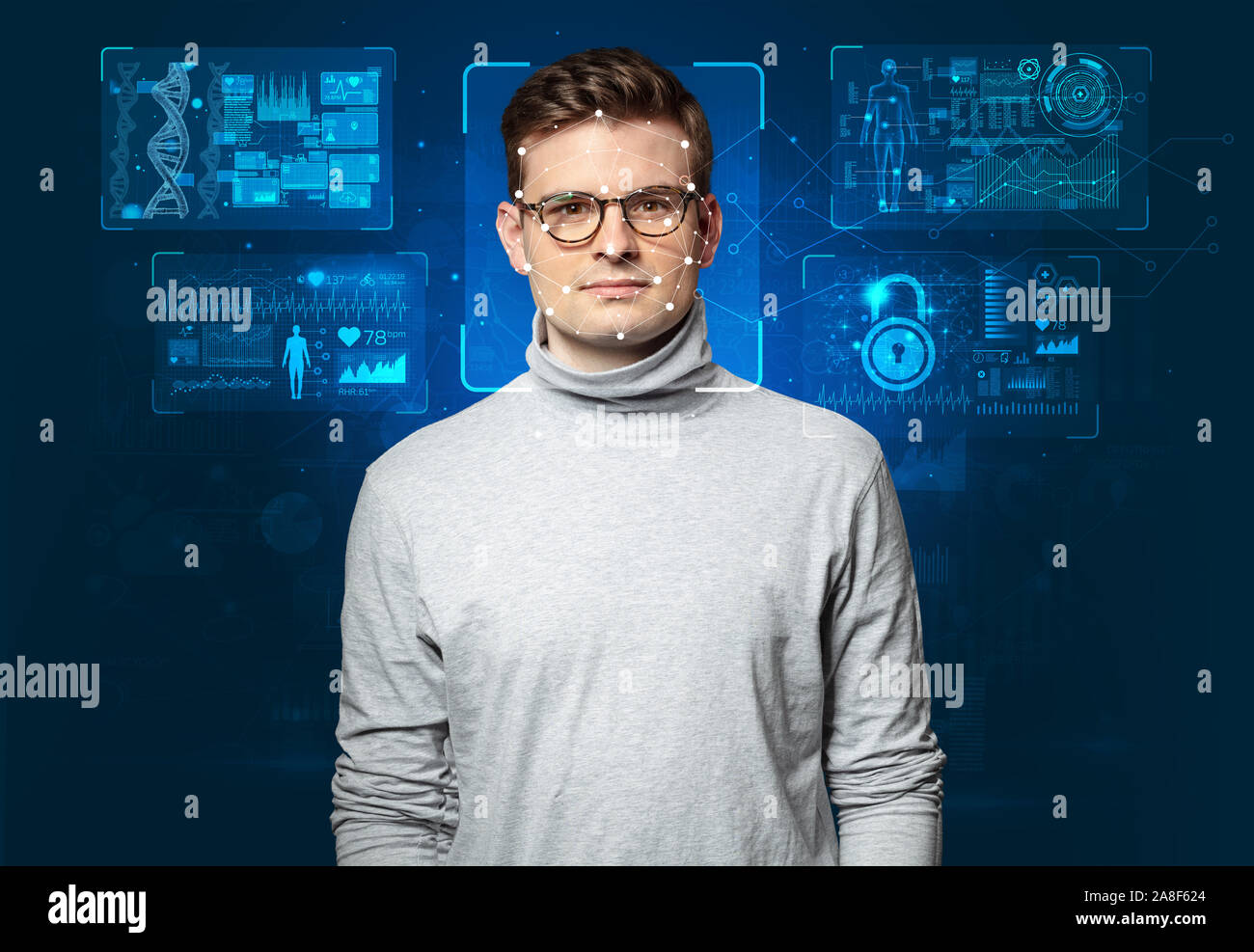 Biometric verification - young man face recognition Stock Photo - Alamy