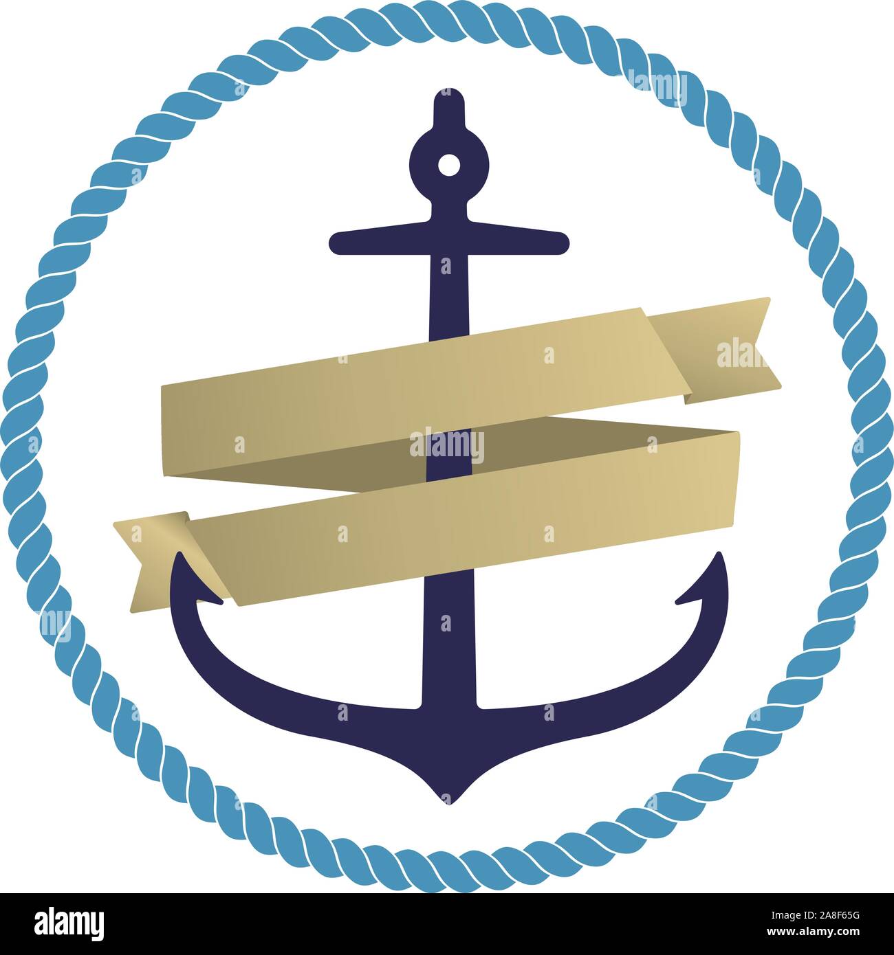 Vector illustration. Flat anchor icon or logo with orange ribbon and ...