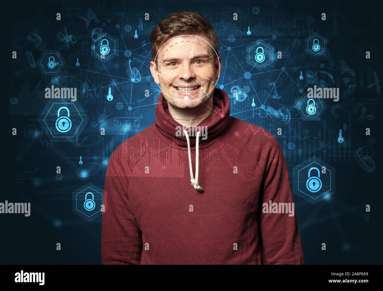 Facial security recognition concept with mesh and locks Stock Photo - Alamy