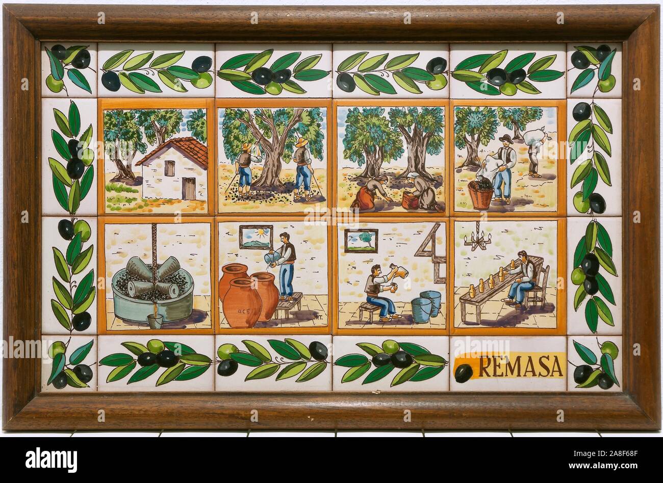 Tile about the elaboration of the olive oil, Hacienda La Laguna, Puente ...