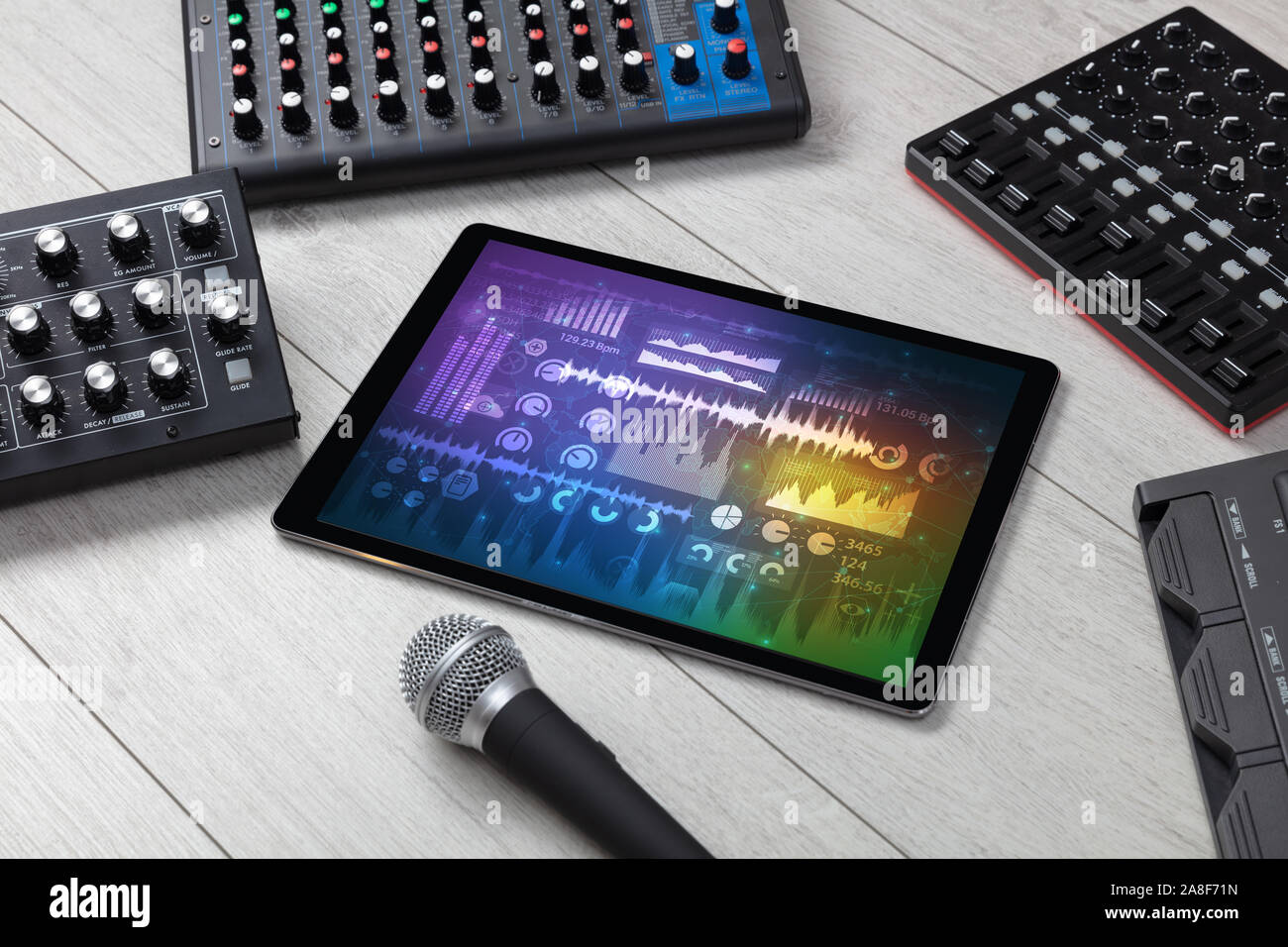 Electronic music instruments, microphone, piano, consoles and tablet ...