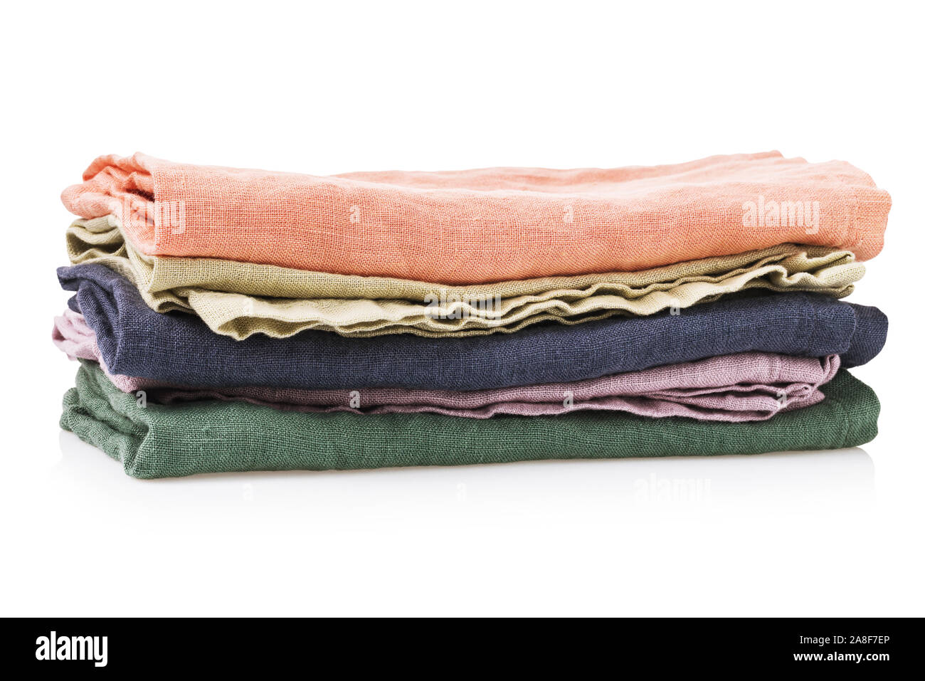 Textile napkins of various colors isolated on white background Stock ...