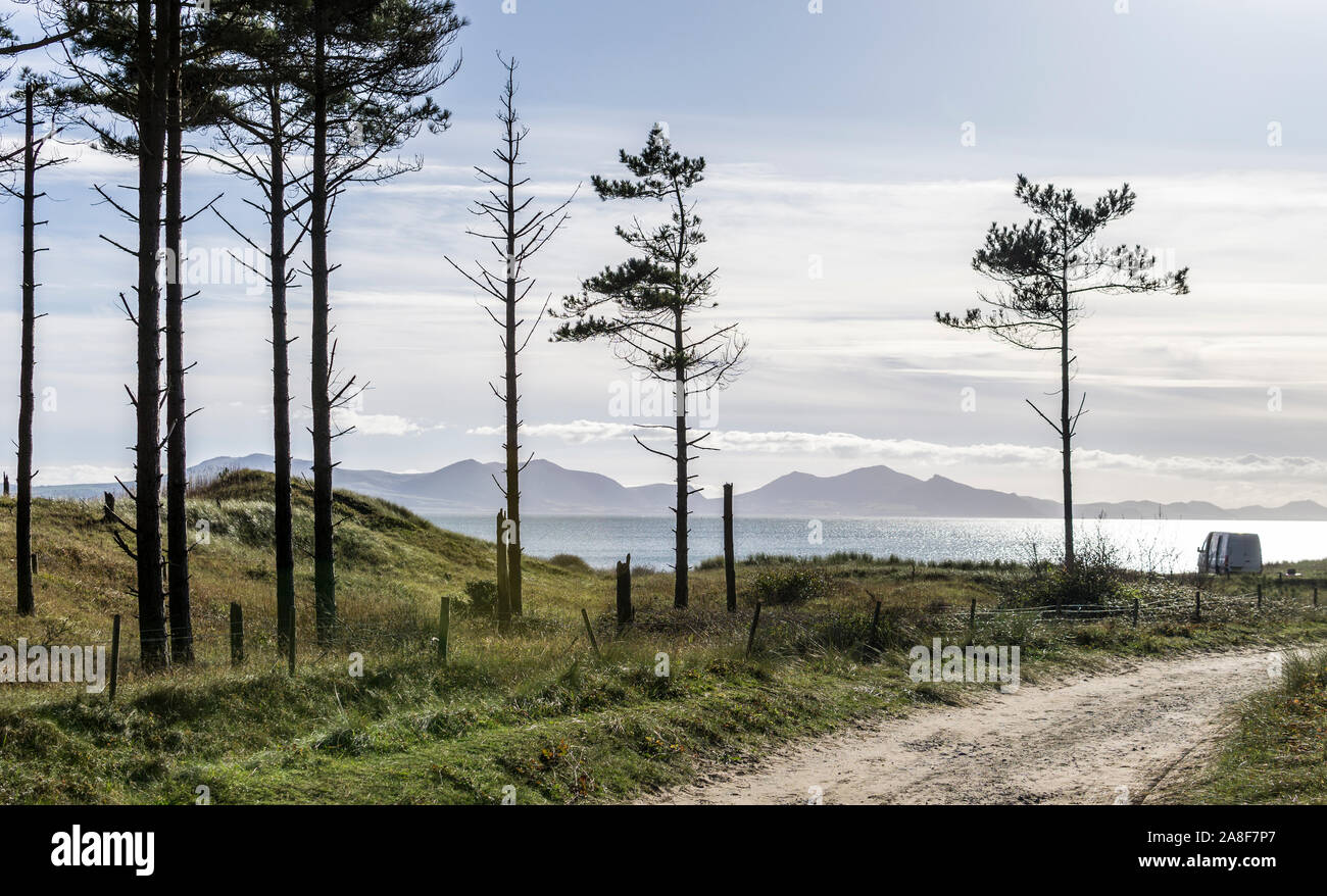 An autumn sea view from Newborough forest on the Isle of Anglesey ...
