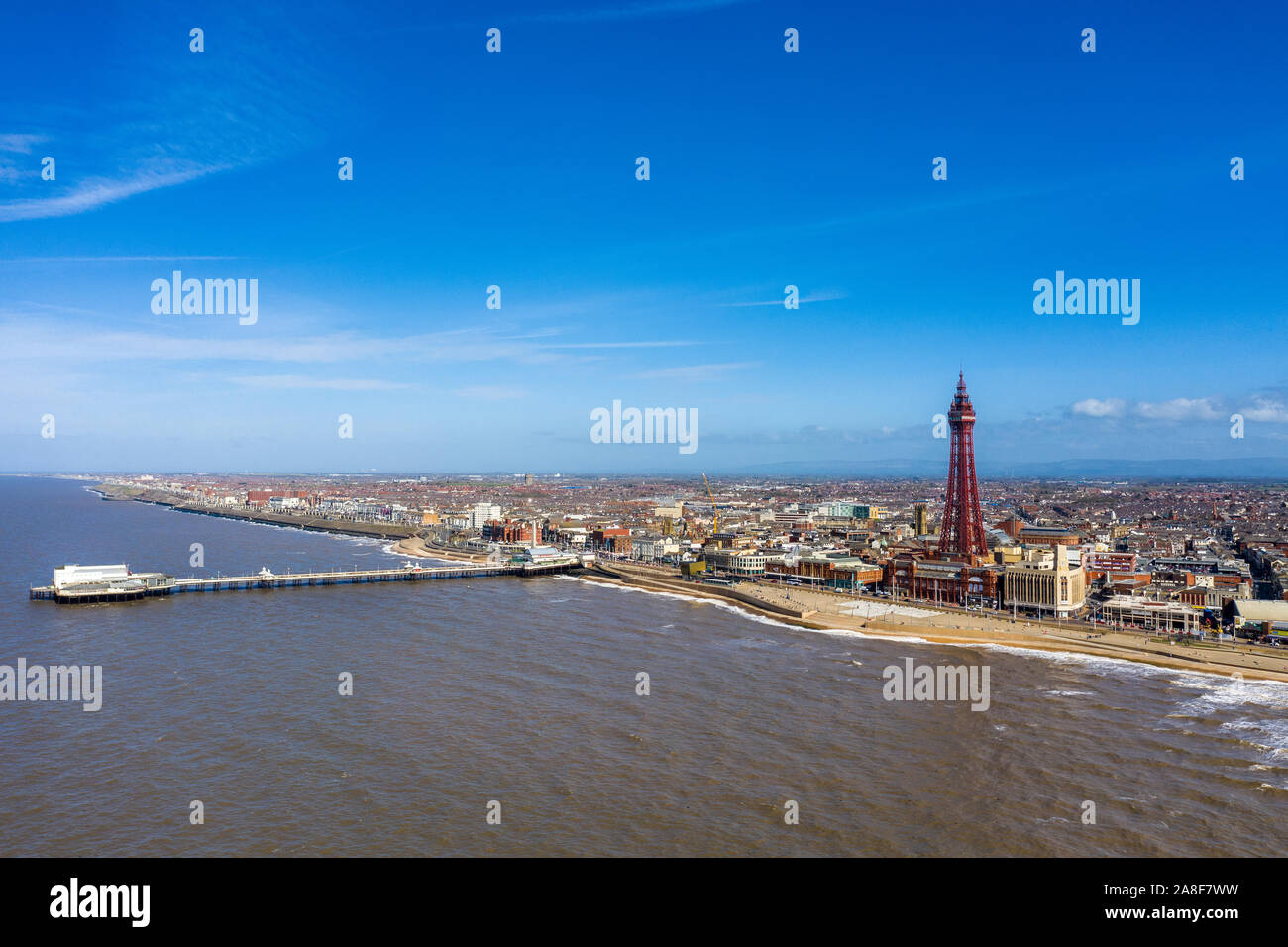 Aerial photography, drone view , of the famous Blackpool Tower and ...