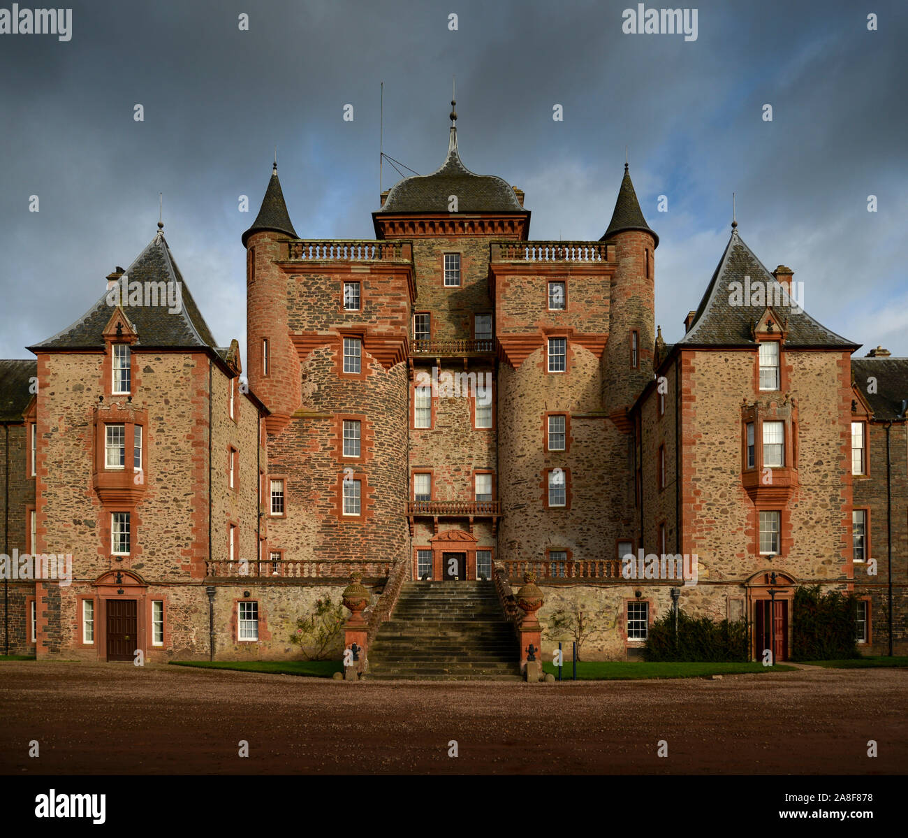 The imposing facade of Thirlestane Castle near Lauder in the Scottish ...
