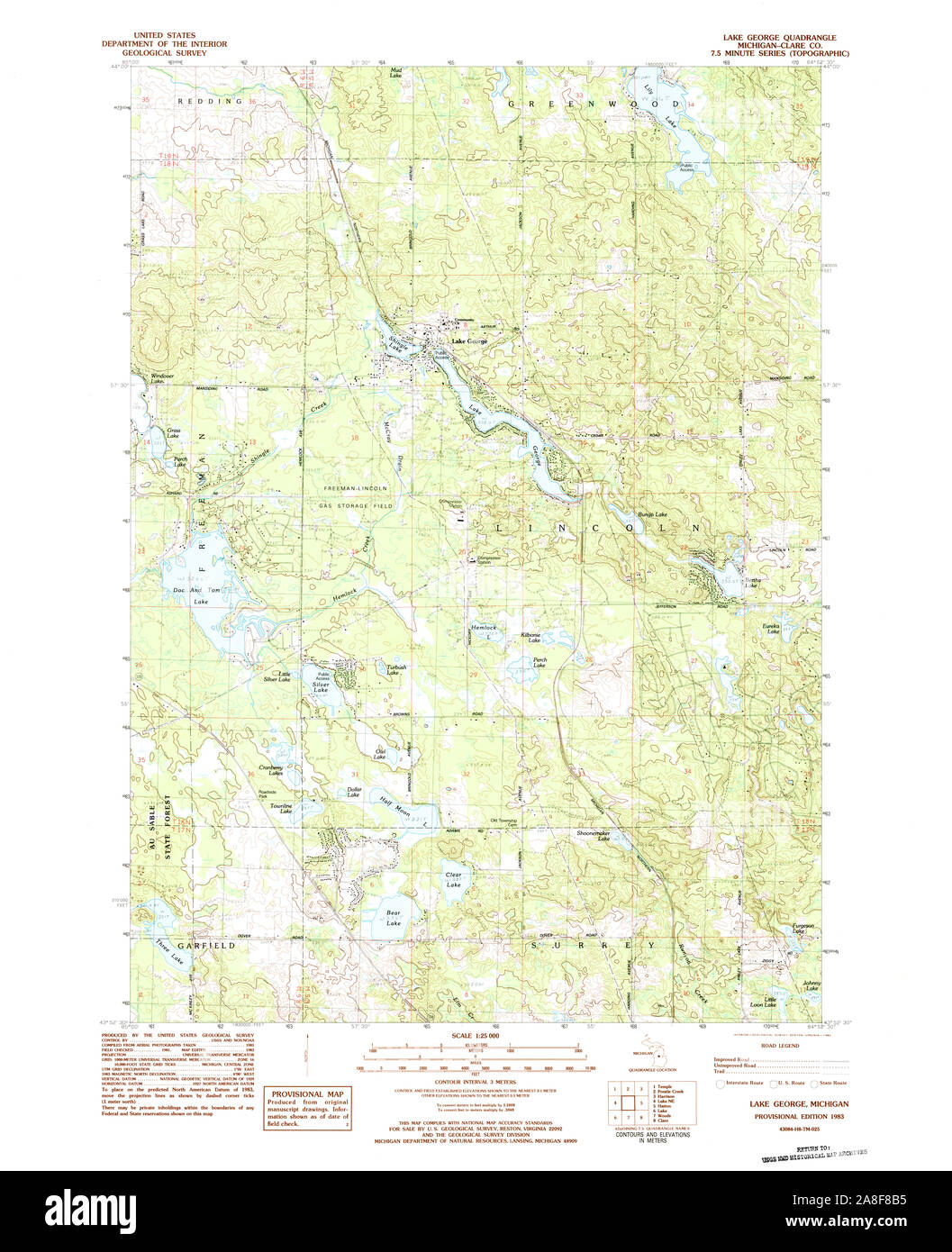 USGS TOPO Map Michigan MI Lake George 277660 1983 25000 Stock Photo - Alamy