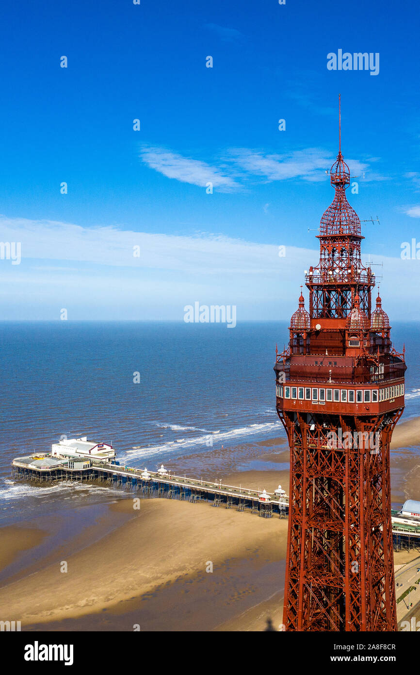 Aerial views of the Blackpool Tower at one of the UK's biggest seaside ...