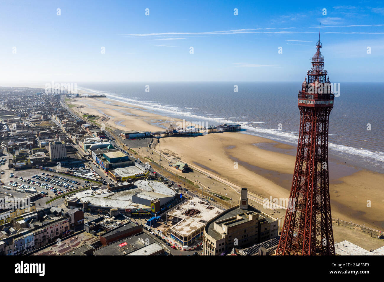 Aerial views of the Blackpool Tower at one of the UK's biggest seaside ...