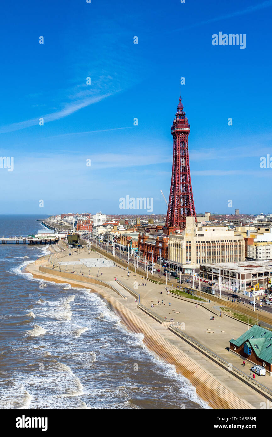 Aerial views of the Blackpool Tower at one of the UK's biggest seaside ...