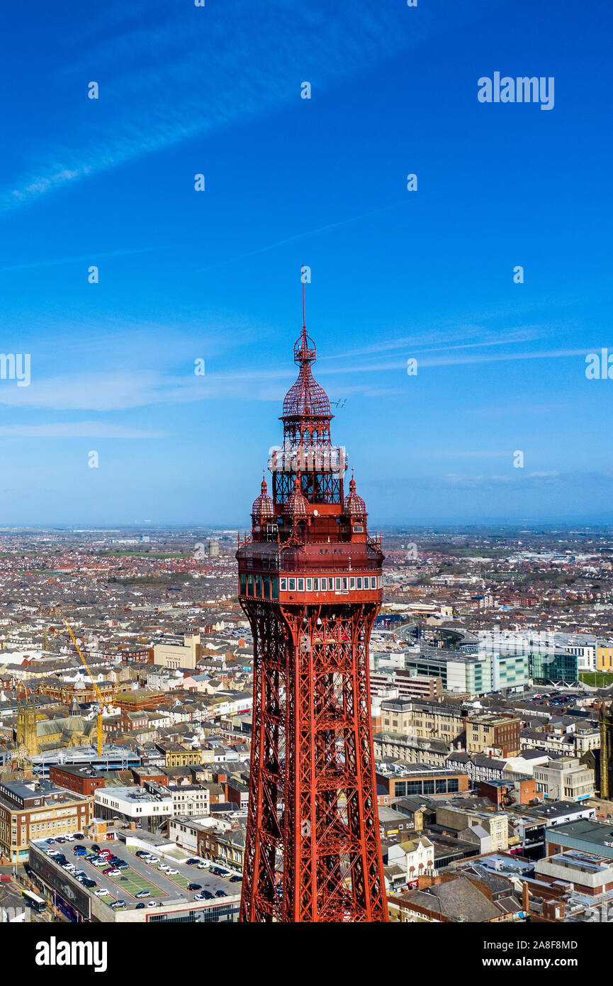 Aerial views of the Blackpool Tower at one of the UK's biggest seaside ...