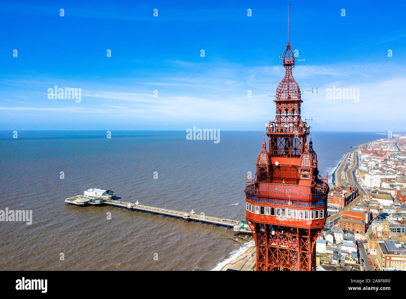 Aerial views of the Blackpool Tower at one of the UK's biggest seaside ...