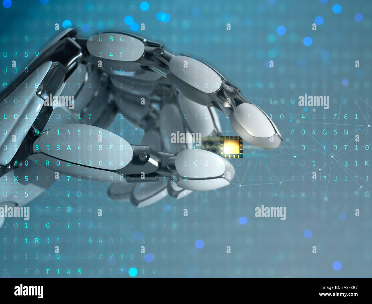 Robot hand holding microchip, illustration Stock Photo - Alamy
