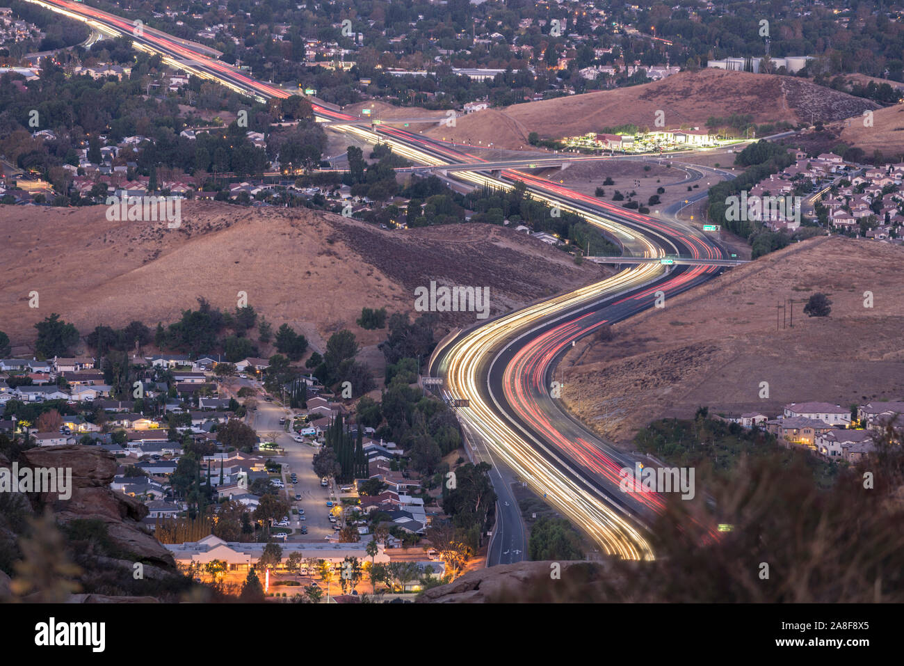 Los Angeles dawn freeway commuters on route 118 near the Santa Susana ...