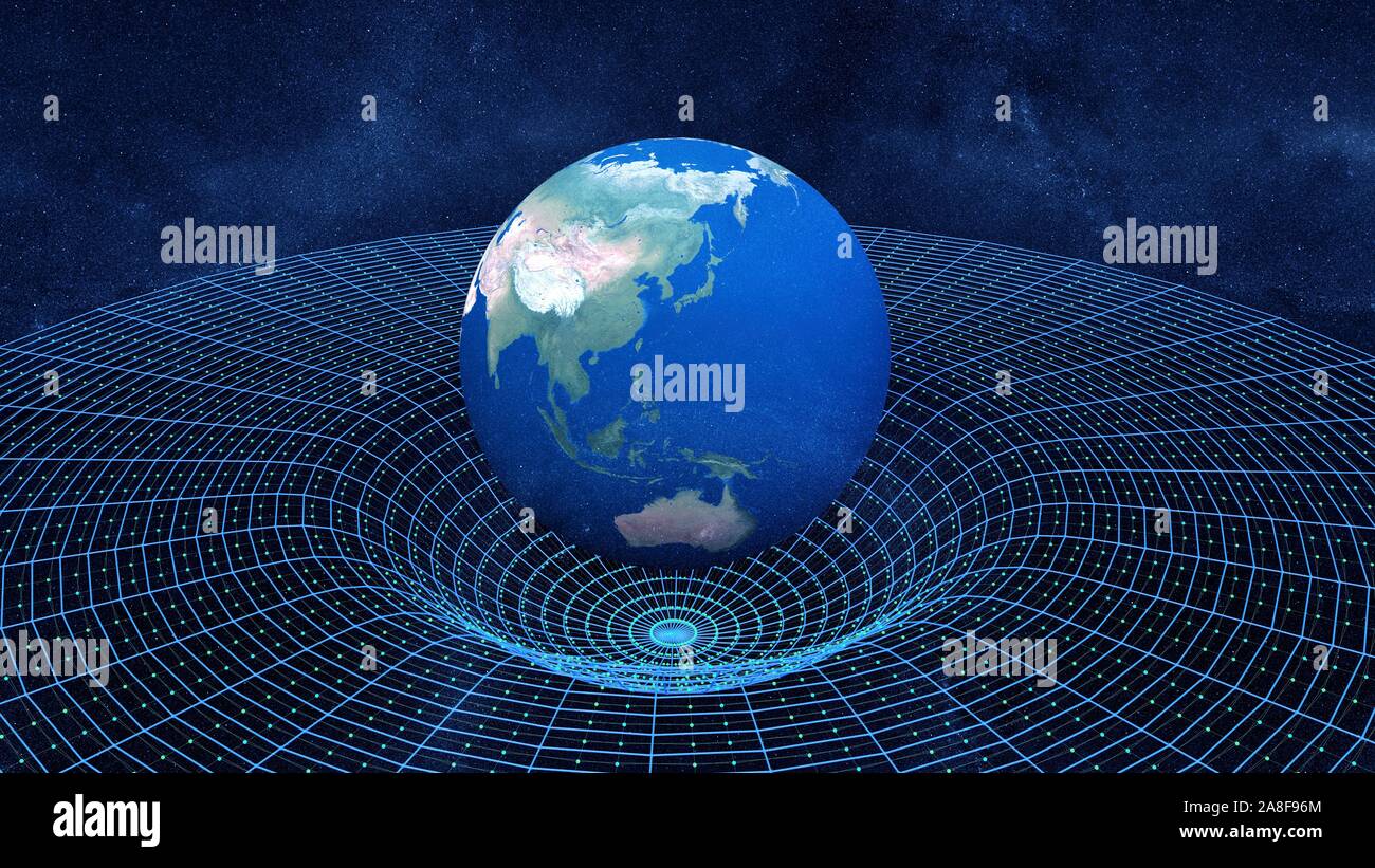 Earth warping spacetime, illustration Stock Photo - Alamy