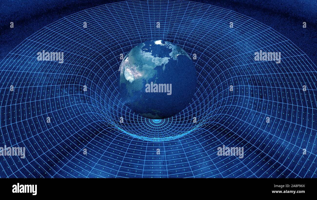 Earth warping spacetime, illustration Stock Photo - Alamy