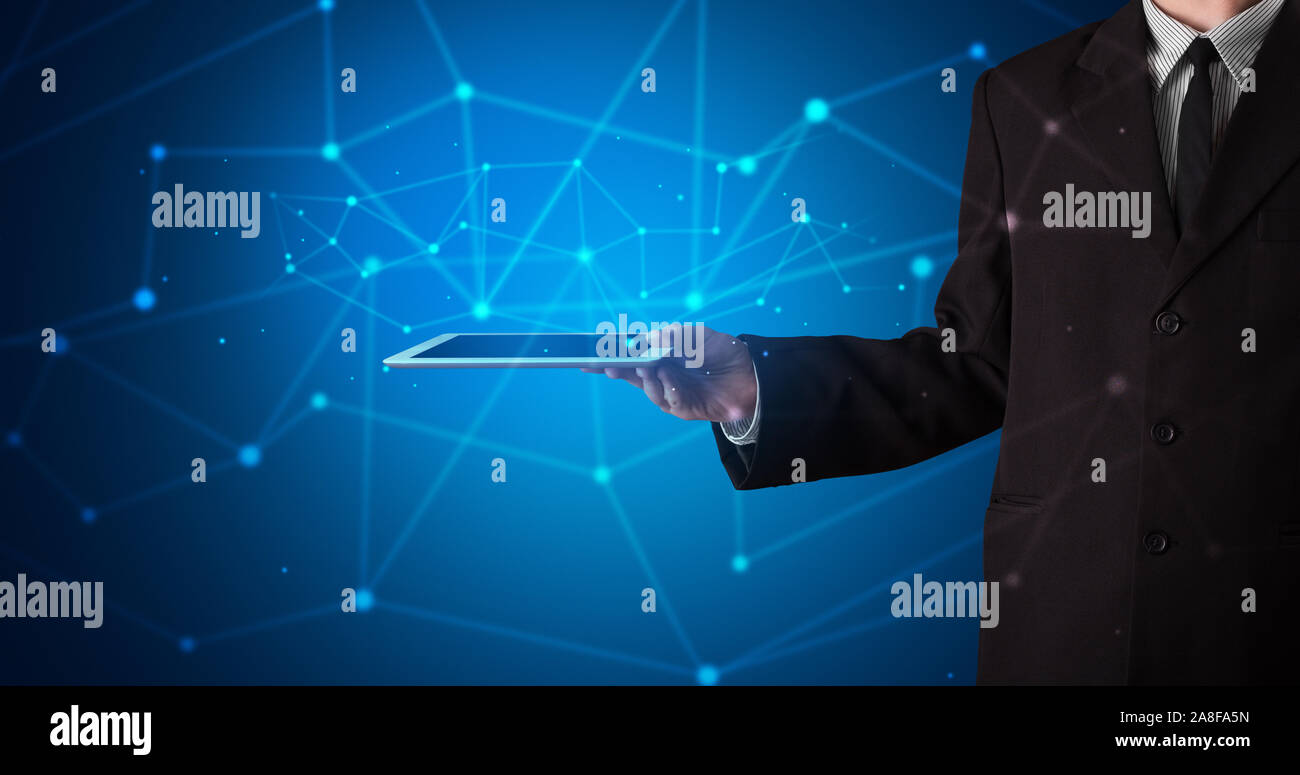Formal hand in a dark space with virtual connection network concept ...