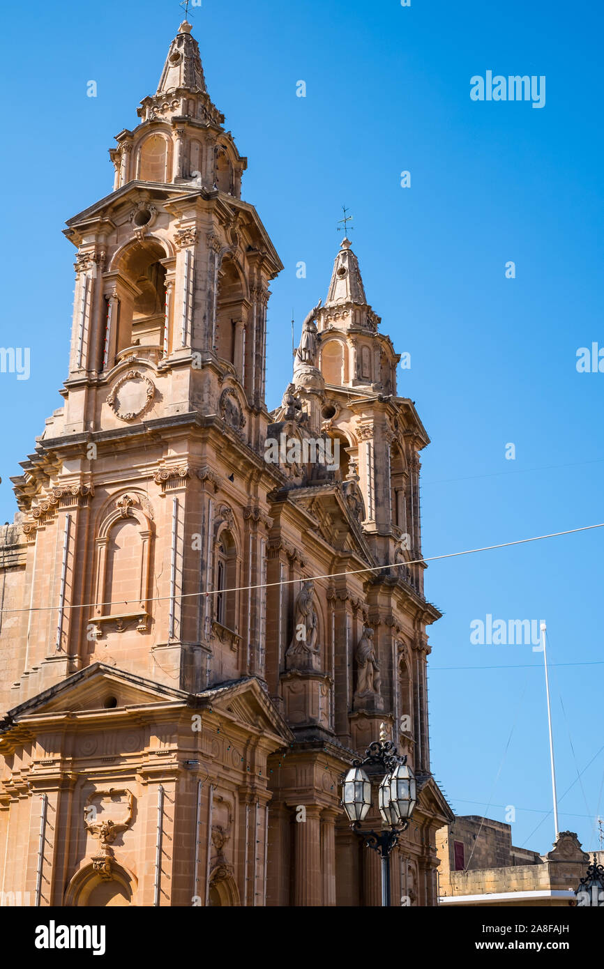Mqabba Malta, July 24 2019. beautiful street architecture of Mqabba, a ...