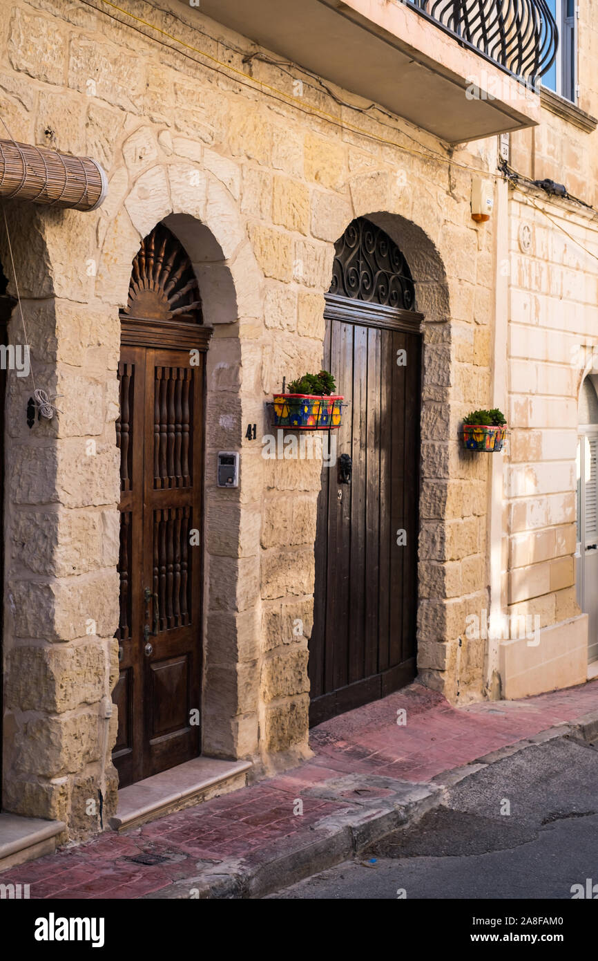 Mqabba Malta, July 24 2019. beautiful street architecture of Mqabba, a ...