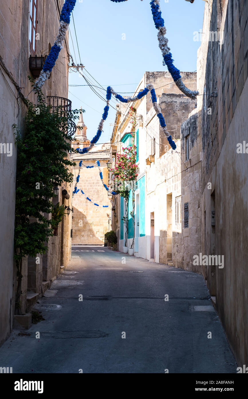 Mqabba Malta, July 24 2019. beautiful street architecture of Mqabba, a ...